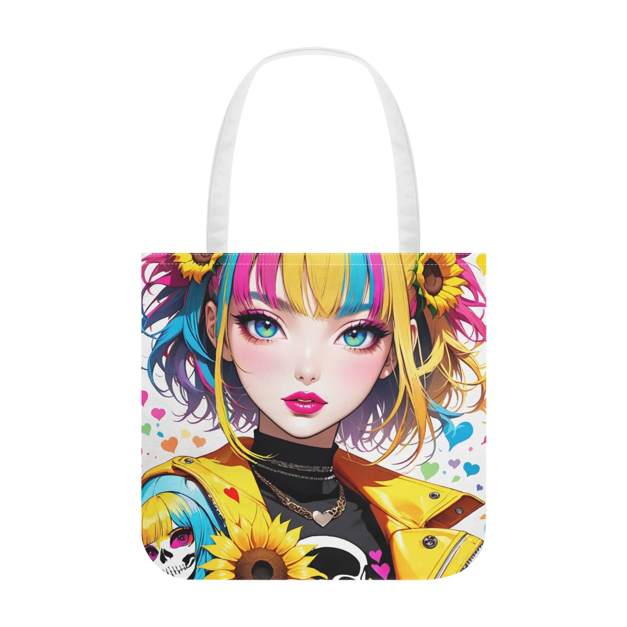 Colorful Hearts 03 – Skull & Sunflower Girl Premium Tote – JUN SHOP